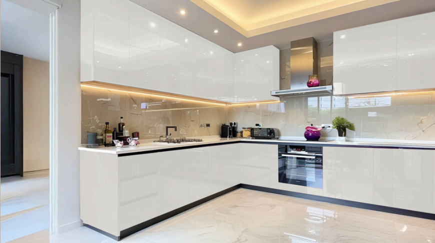 Modern Light Beige Modular Kitchen with Integrated Appliances - You ...